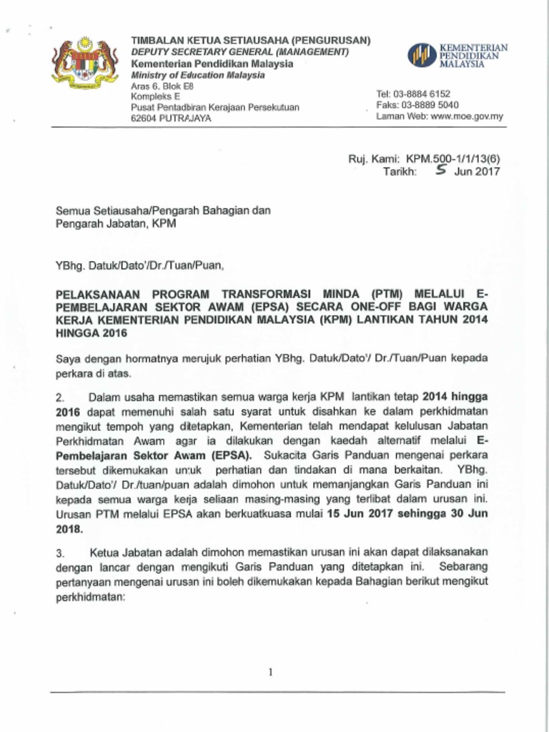 Garis Panduan Pelaksanaan PTM Melalui EPSA PDF | PDF
