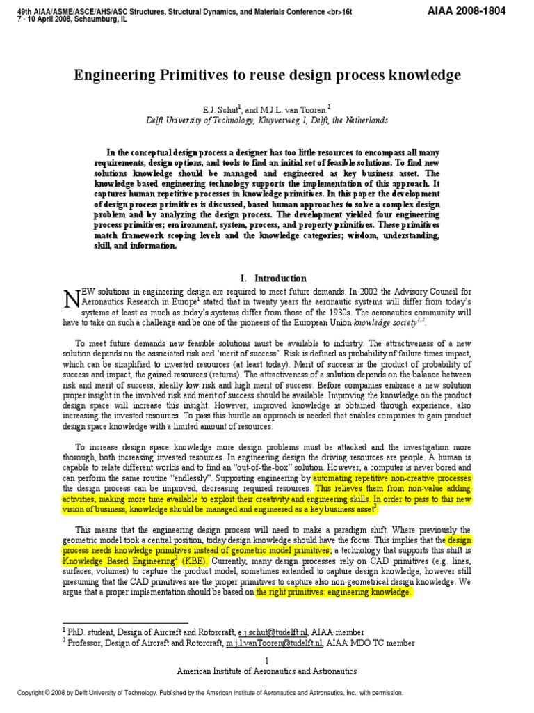 SCHUT, EJ - Engineering Primitives To Reuse Design Process Knowledge | PDF | Engineering Design ...