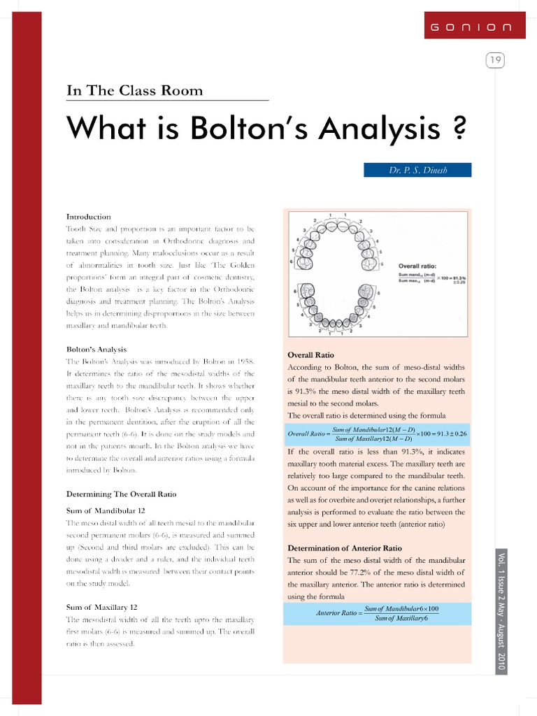 What Is Boltons Analysis | PDF | Dentistry Branches | Dentistry
