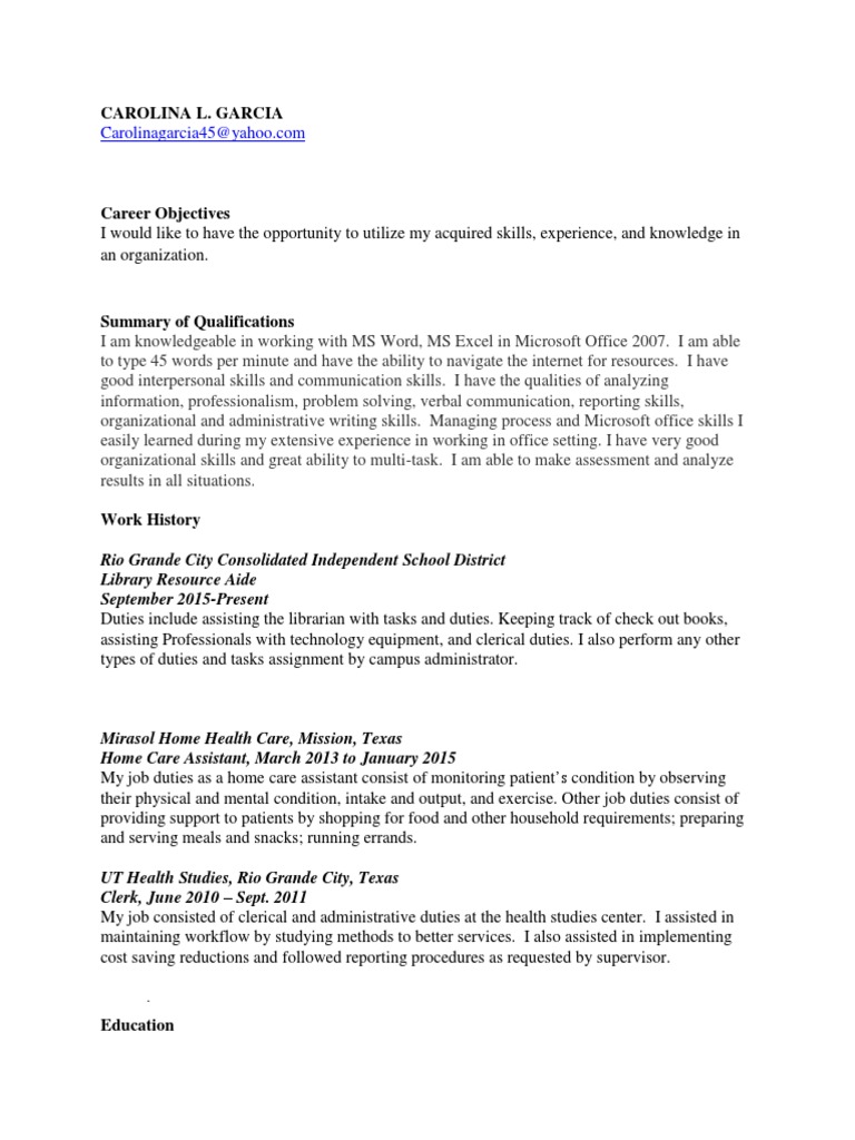 Basic Resume Caro | PDF
