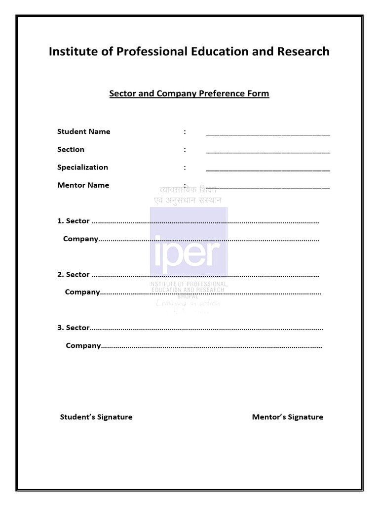 Sector and Company Preference Form | PDF | Career & Growth