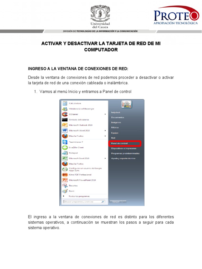 Activar Desactivar Tarjeta de Red PDF | PDF | Informática