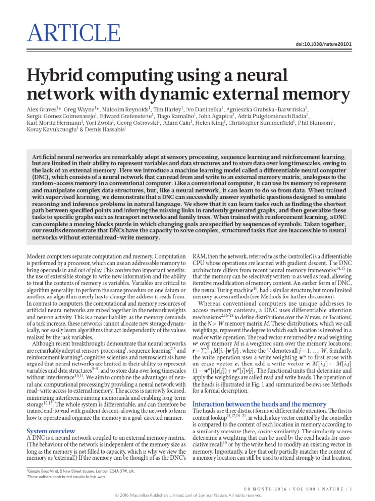 Article: Hybrid Computing Using A Neural Network With Dynamic External Memory | Download Free ...