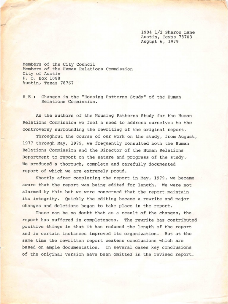 Housing Patterns Study: Segregation and Discrimination in Austin, Texas ...