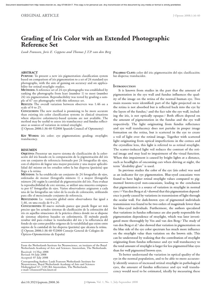 Grading of Iris Color With An Extended Photographic Reference Set | PDF ...