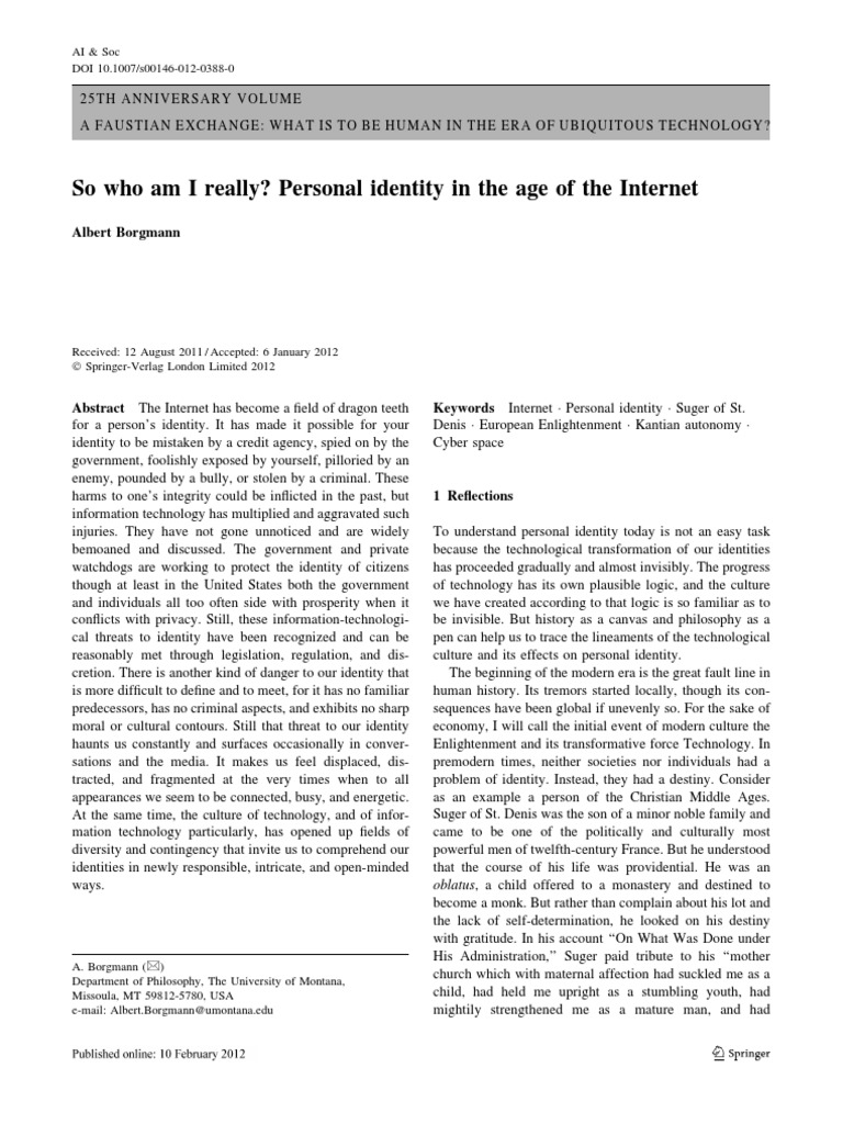 Identity in the Tech Age | PDF | Immanuel Kant | Autonomy