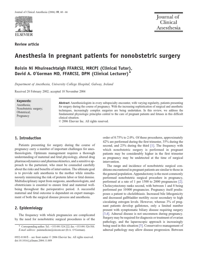 Anesthesia in Pregnant Patients For Nonobstetric Surgery | PDF ...