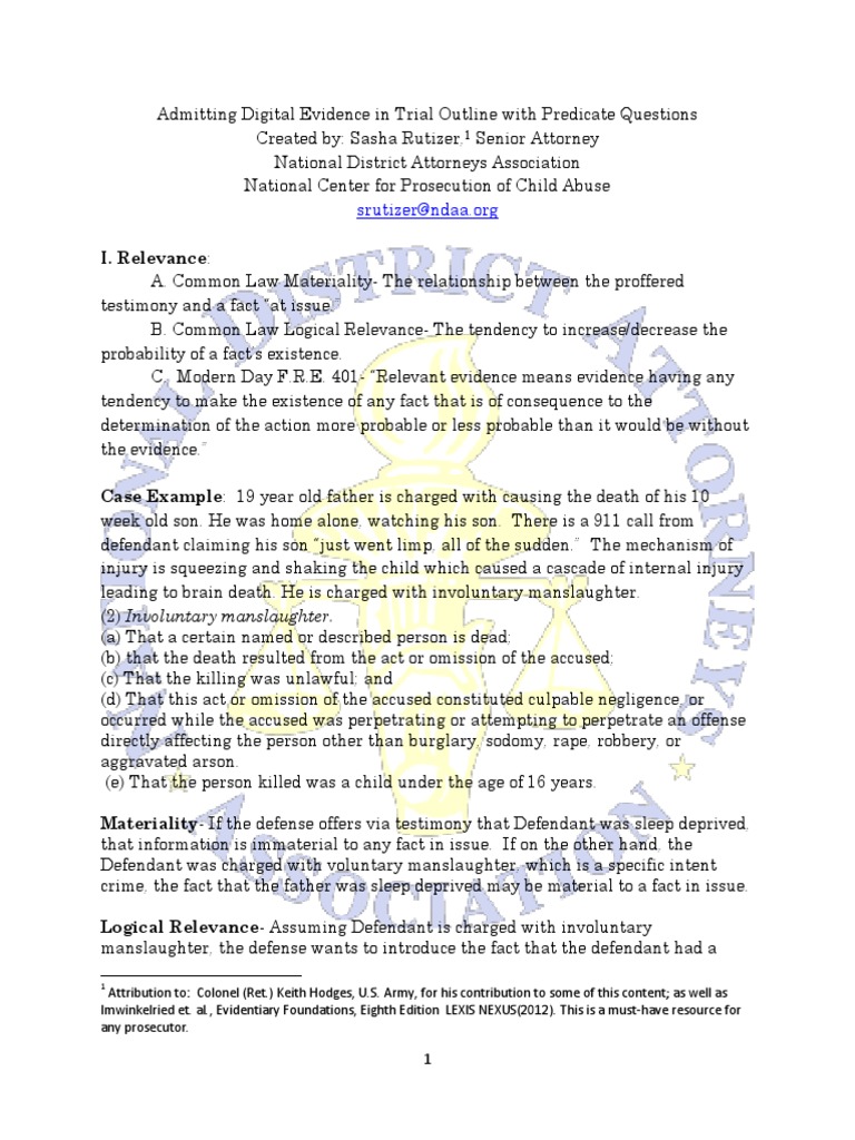 Admitting Digital Evidence at Trial Outline With Predicate Questions ...
