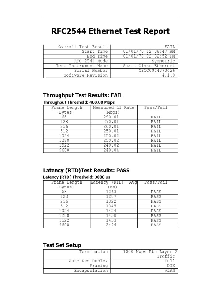 RFC2544 Ethernet Test Results Summary | PDF | Computer Networking ...