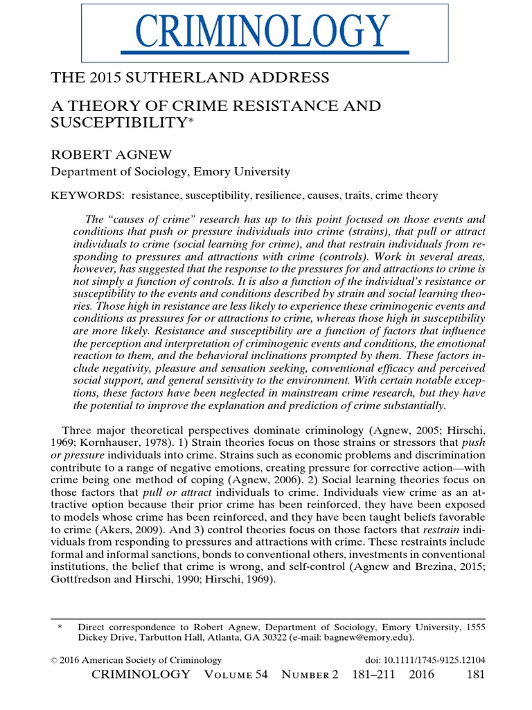 AGNEW 2016 Criminology | PDF | Self Control | Self-Management