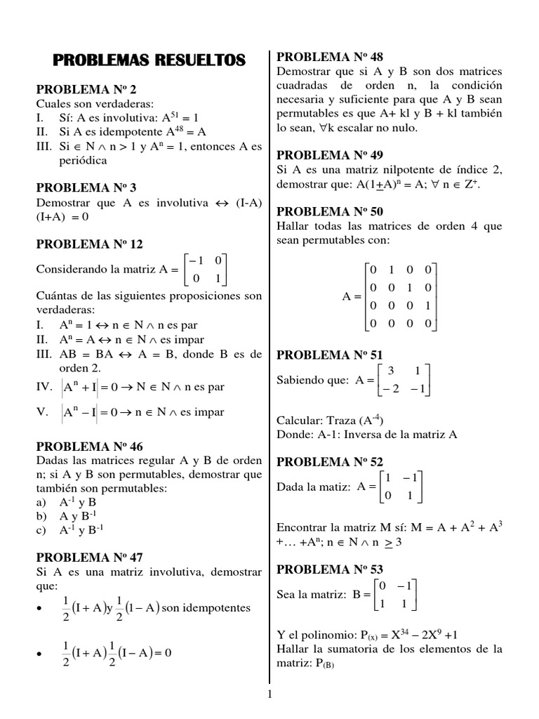 Problemas Resueltos de Matrices | Determinante | Matriz (Matemáticas)