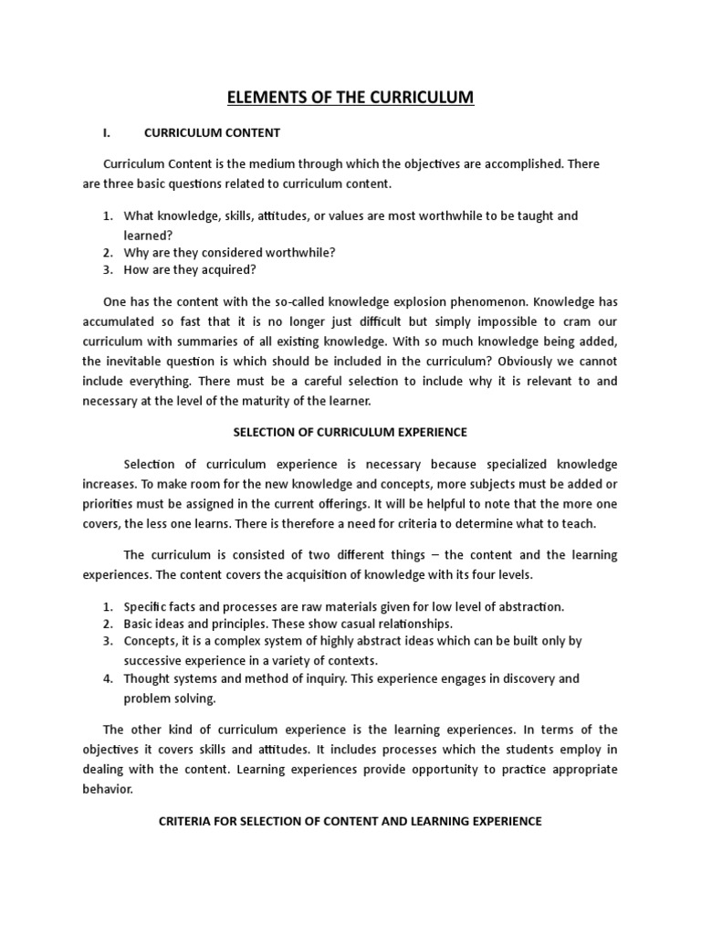 CURRICULUM CONTENT Information | PDF | Curriculum | Learning