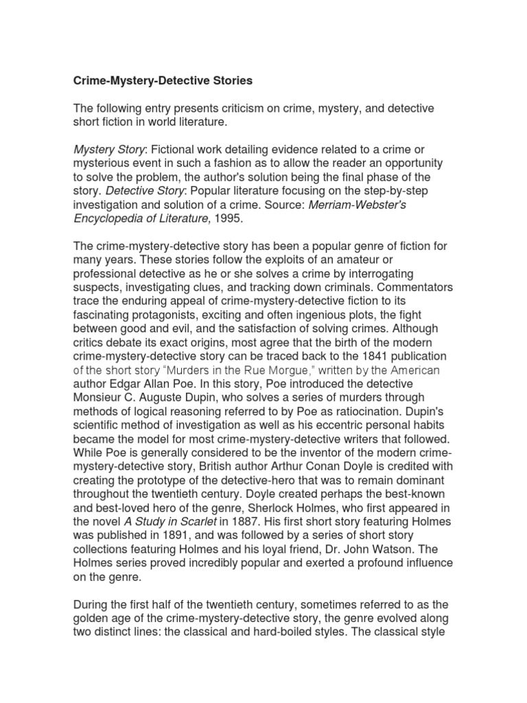 Evolution of Crime-Mystery Fiction | PDF | C. Auguste Dupin | Detective ...