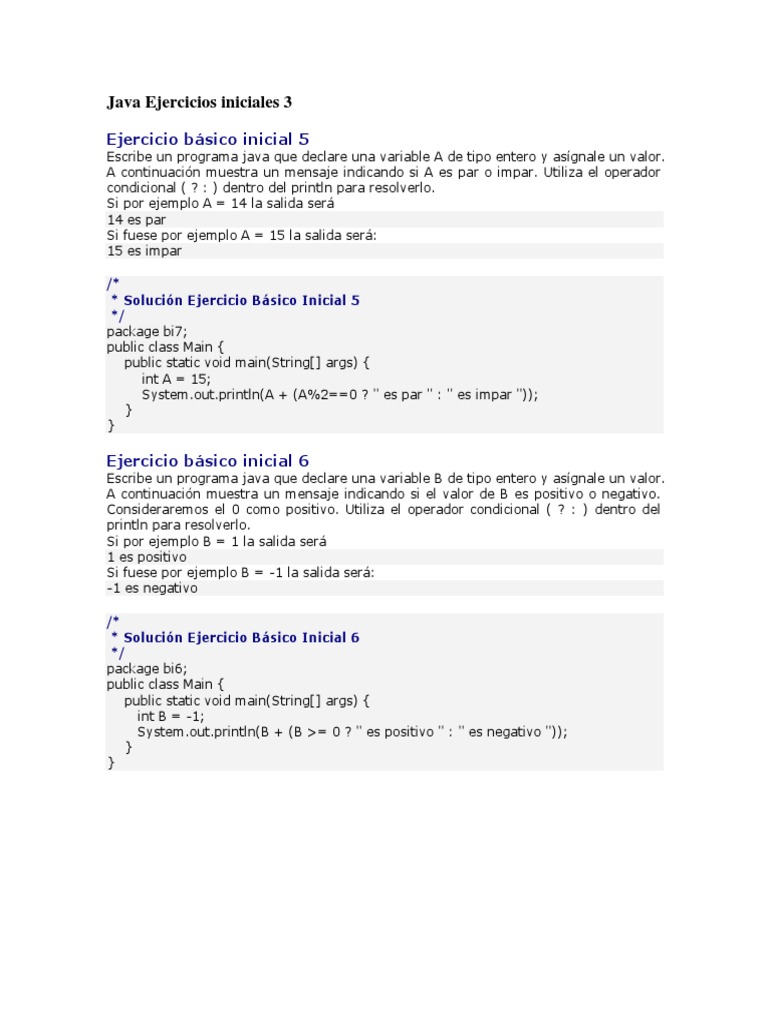 Ejercicios Básicos de Java Resueltos | PDF | Java (lenguaje de programación) | Geometría Elemental