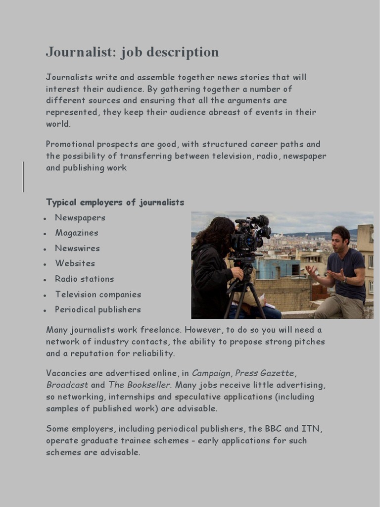 Journalist: Job Description: Typical Employers of Journalists | PDF