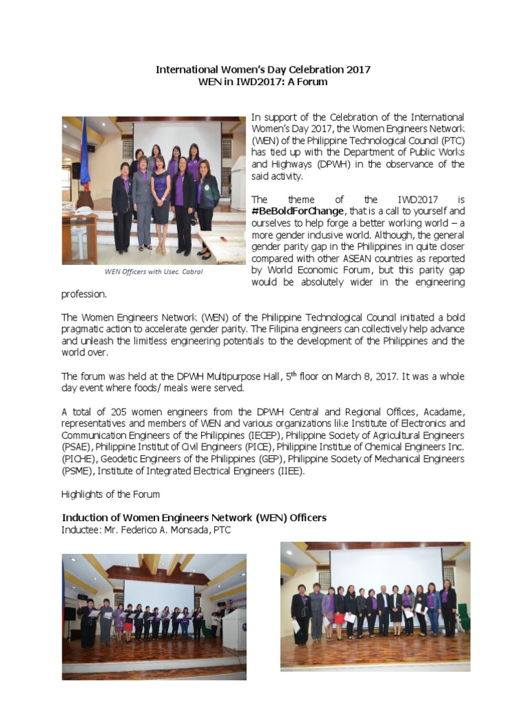 Women Engineers Network IWD 2017 Forum | PDF | Philippines | Science ...