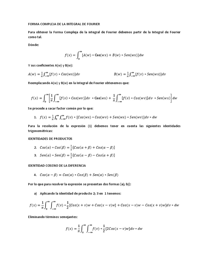 Forma Compleja de La Integral de Fourier | PDF | Integral | Relaciones matematicas