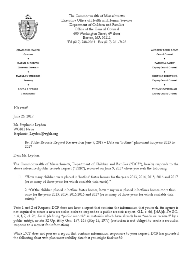 Massachusetts DCF Public Records Response | PDF | Government ...