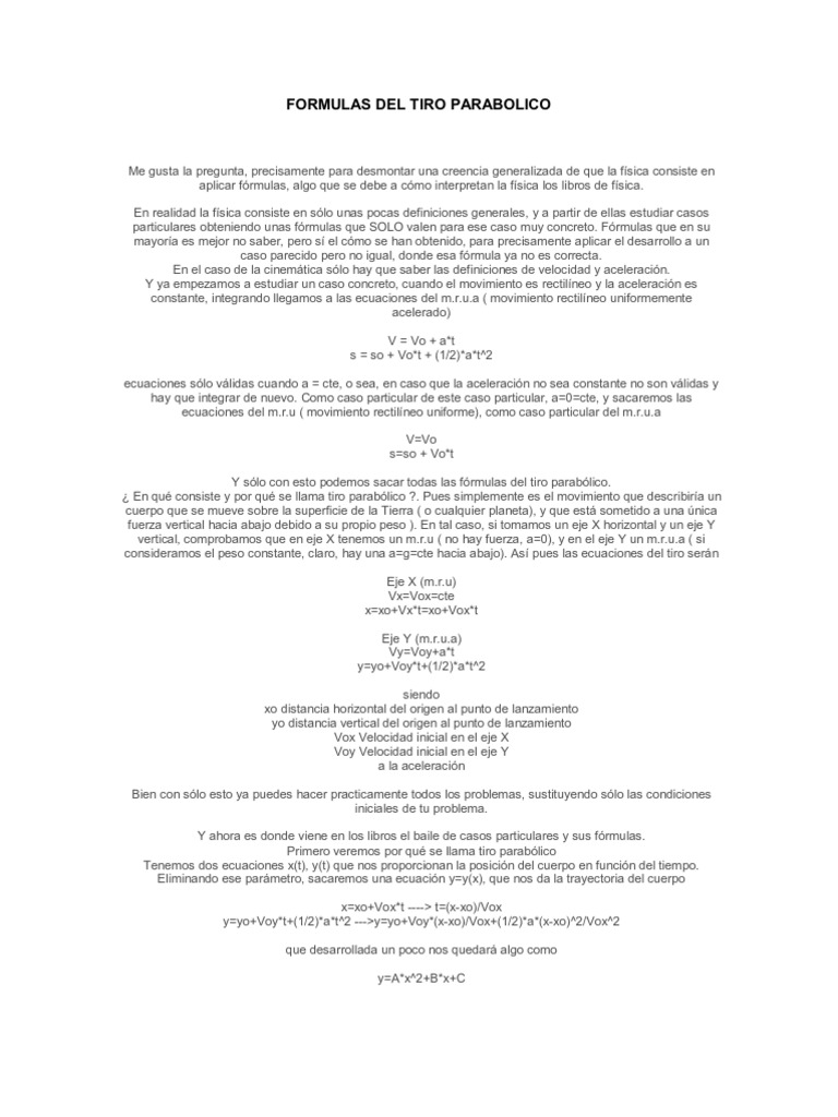 Formulas Del Tiro Parabolico | PDF