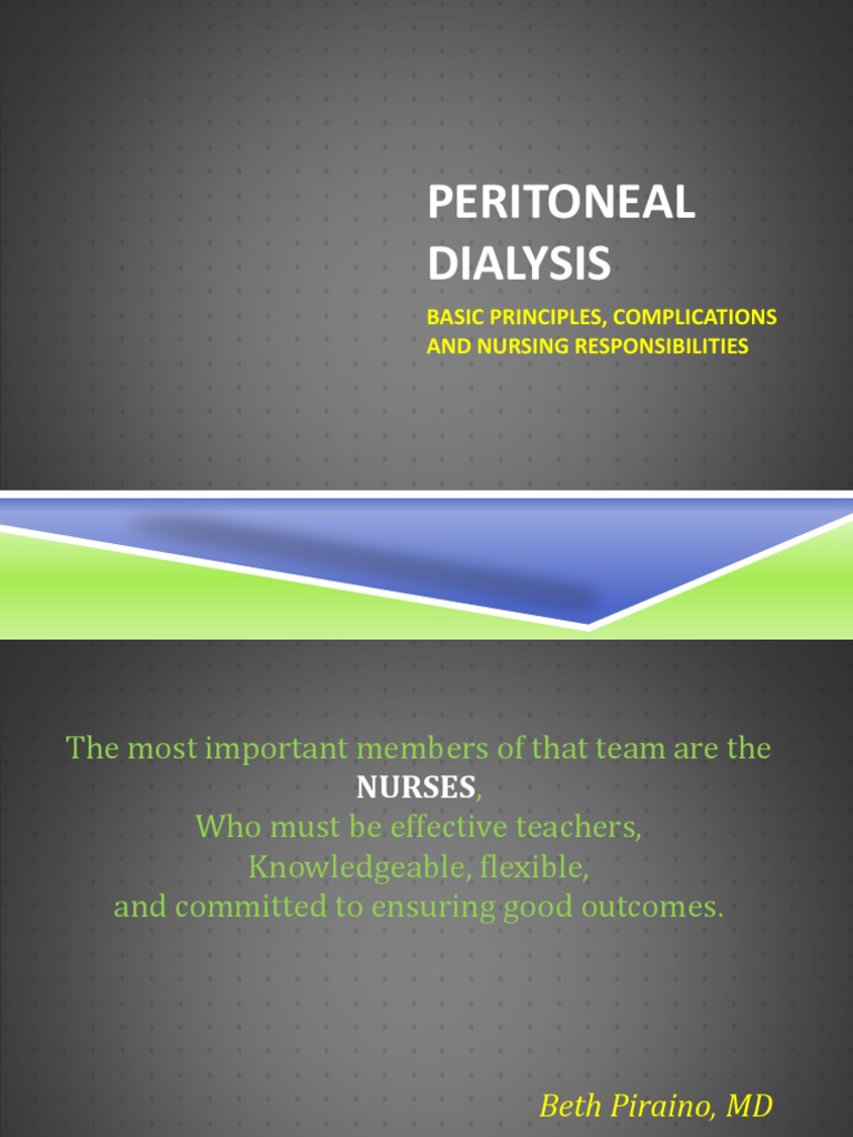 Peritoneal Dialysis: Principles & Care | PDF | Hemodialysis | Health ...