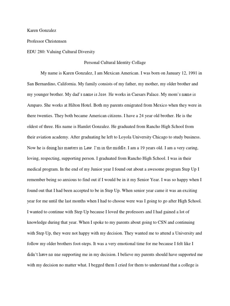 Edu 280 Personal Cultural Identity Collage 092110 | PDF | Social Science