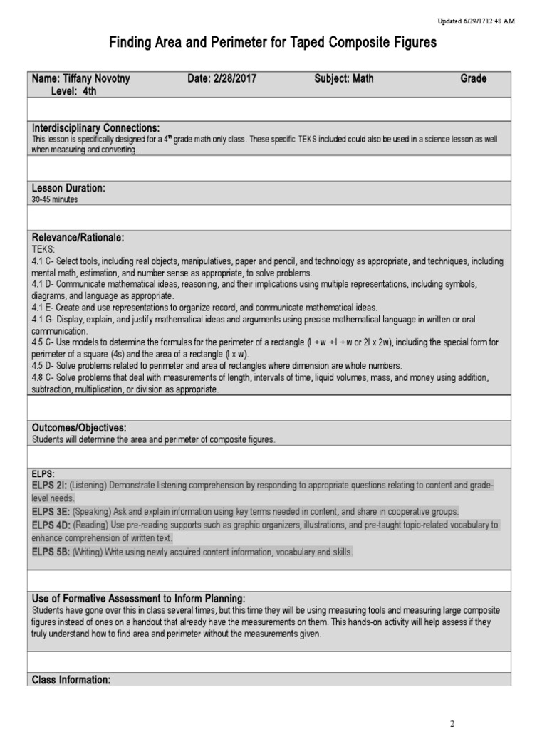 Area and Perimeter | PDF | Reading Comprehension | Teaching Mathematics