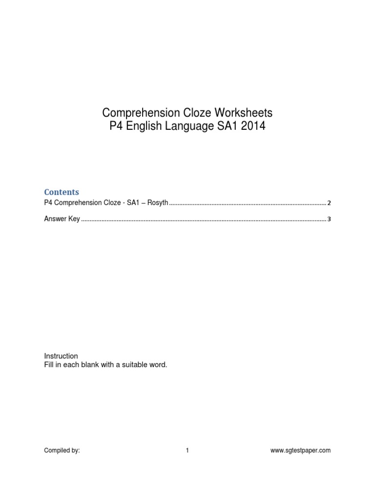 P4 Comprehension Cloze Practice SA1 | PDF | Sports & Recreation
