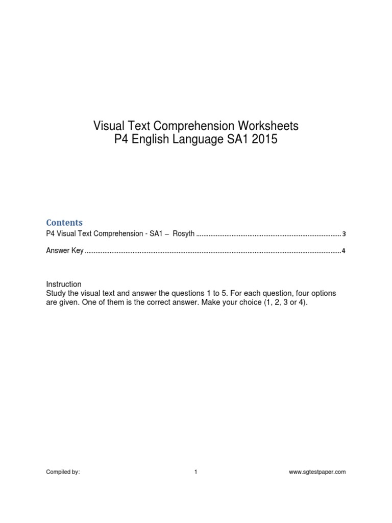 P4 Visual Text Comprehension Worksheet SA1 2015