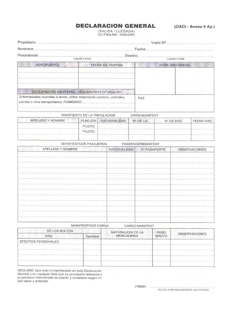 Declaración General Oaci | PDF