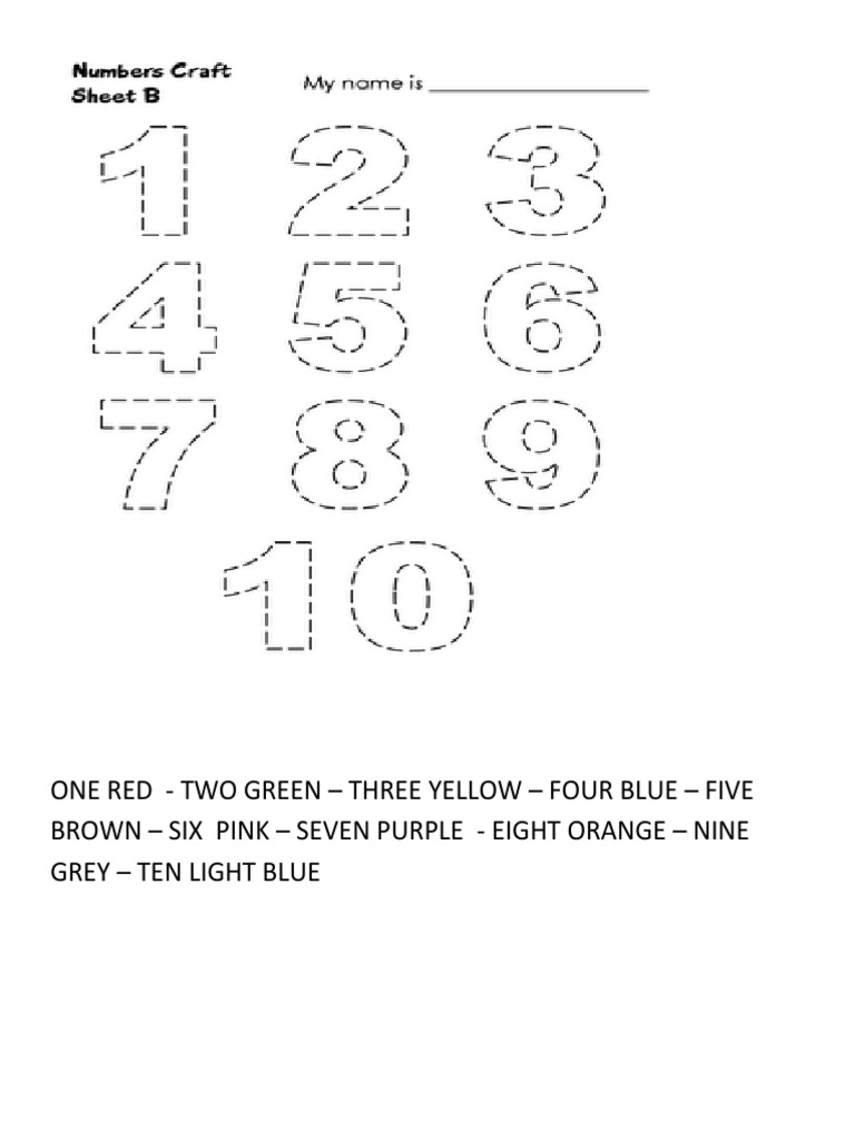 One Red - Two Green - Three Yellow - Four Blue - Five Brown - Six Pink ...