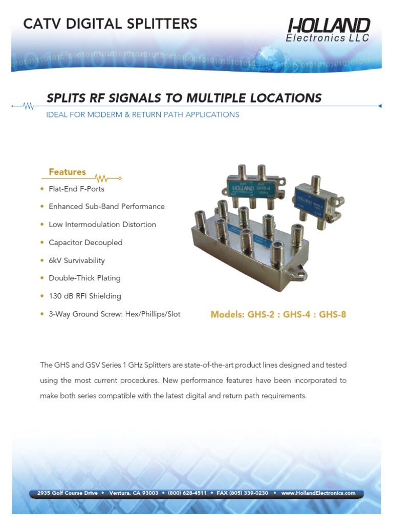 GHS CATV Digital Splitters | PDF | Electrical Circuits | Electronics