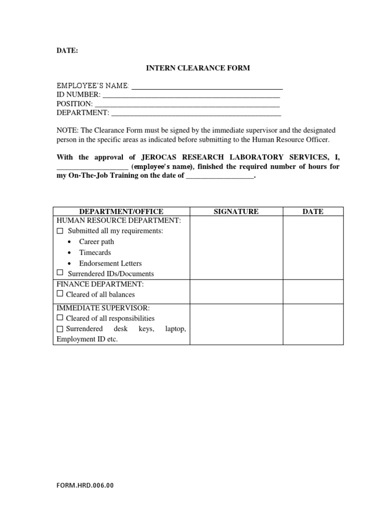 Intern Clearance Form | PDF