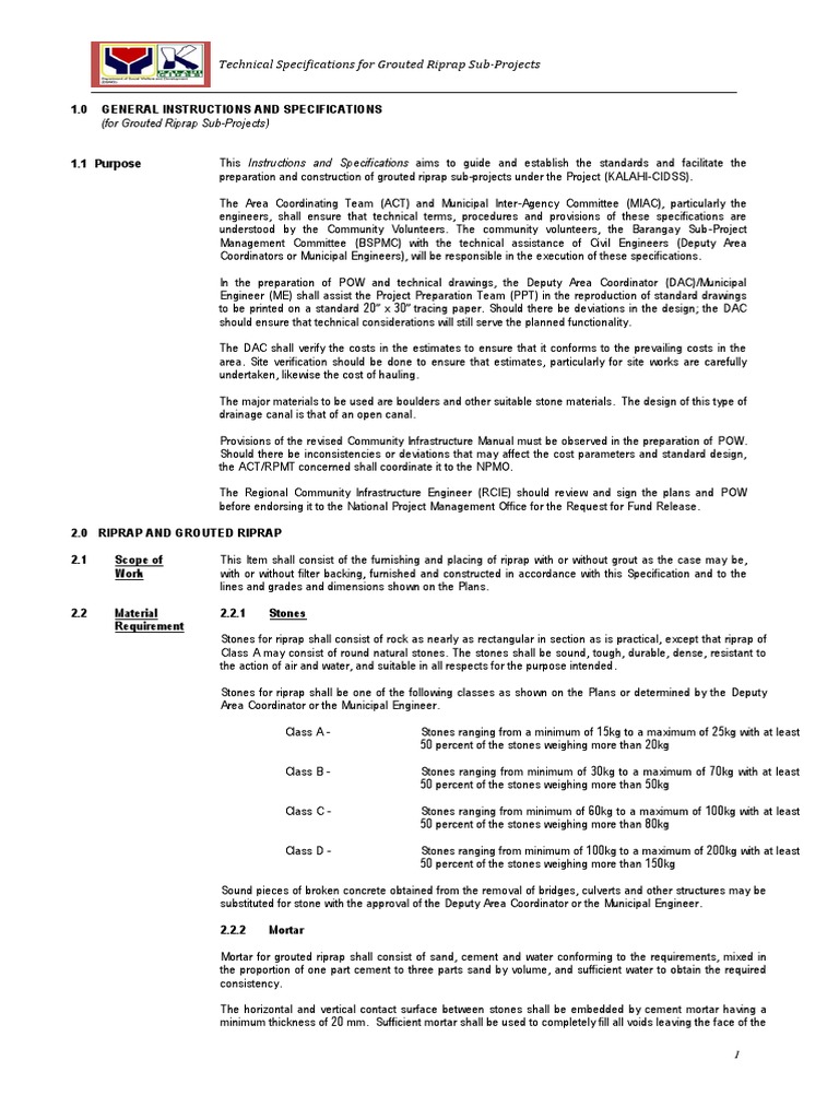 General Instructions & Specifications For Grouted Riprap Drainage ...