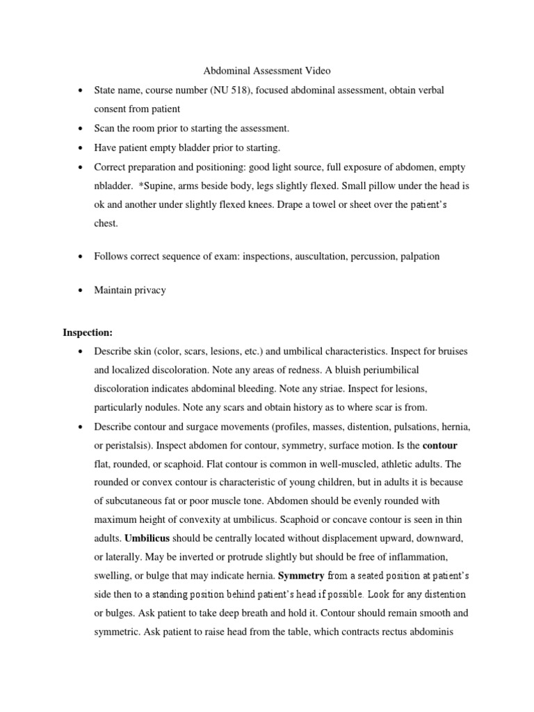 Abdominal Assessment Video | PDF | Abdomen | Pulse