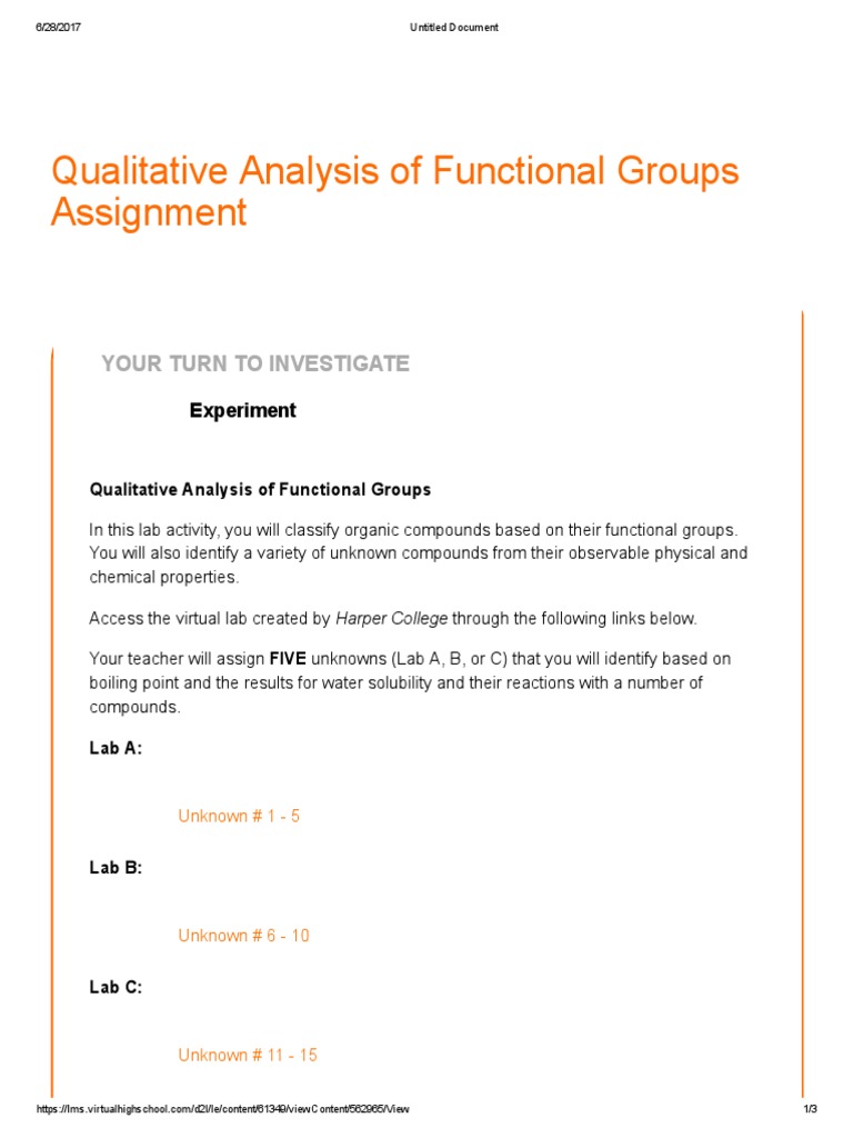Qualitative Analysis of Functional Groups Assignment - SCH4U h5, Chemistry, 12, University | PDF ...