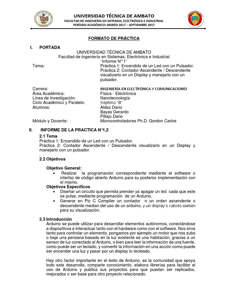 Informe 1 Arduino | PDF | Arduino | Microcontrolador