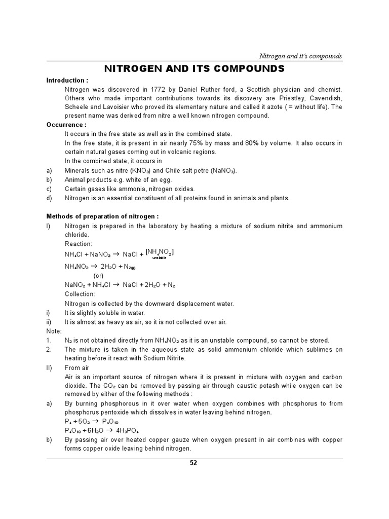 Nitrogen and It's Compounds (52-68) | PDF | Nitric Acid | Nitrogen