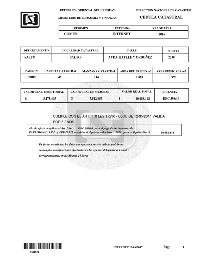 Cedula Catastral | PDF