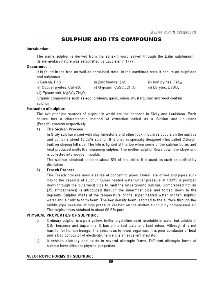 05.sulphur and Its Compounds (69-84) | PDF | Sulfuric Acid | Sulfur