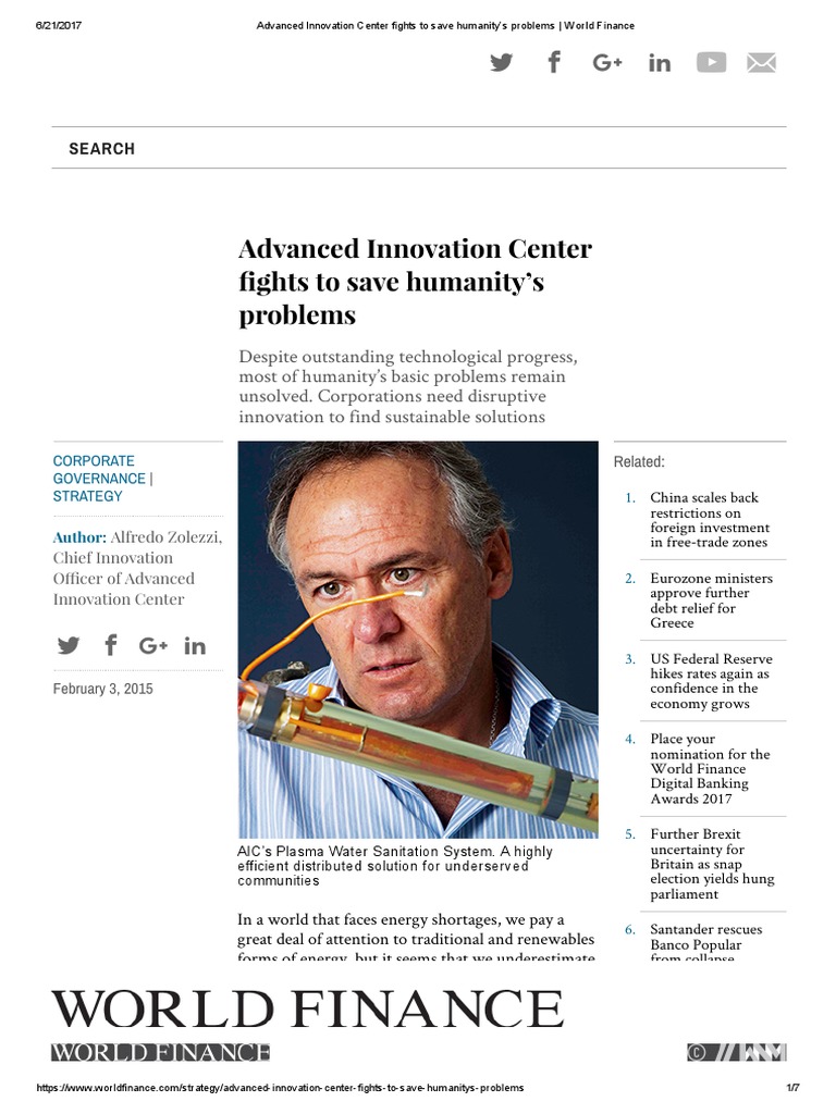 Advanced Innovation Center Fights To Save Humanity's Problems - World ...