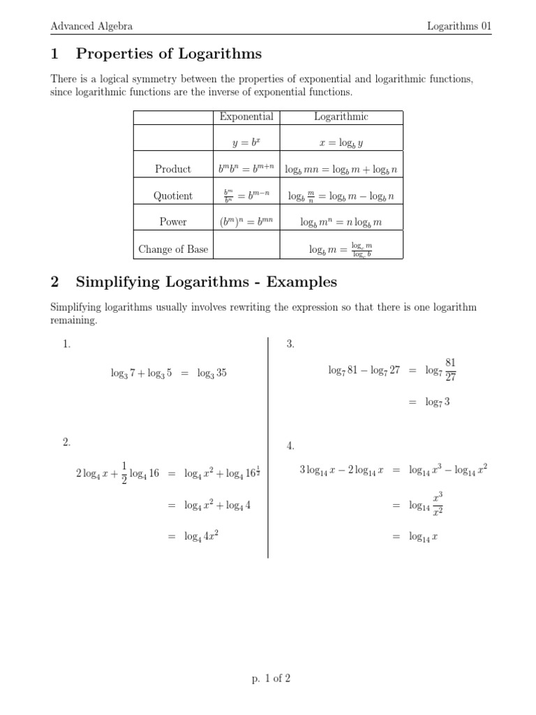 Logarithms 01 | Download Free PDF | Logarithm | Exponential Function