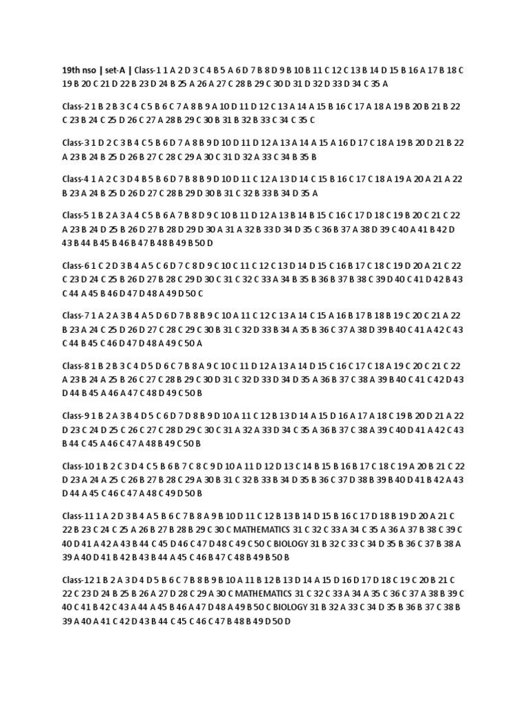 NSO Answer Key for Classes 1-12 | PDF