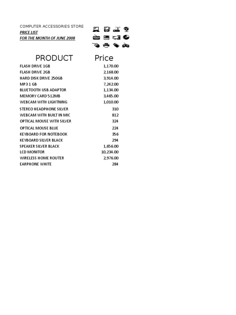 Product Price: Price List For The Month of June 2008 | PDF