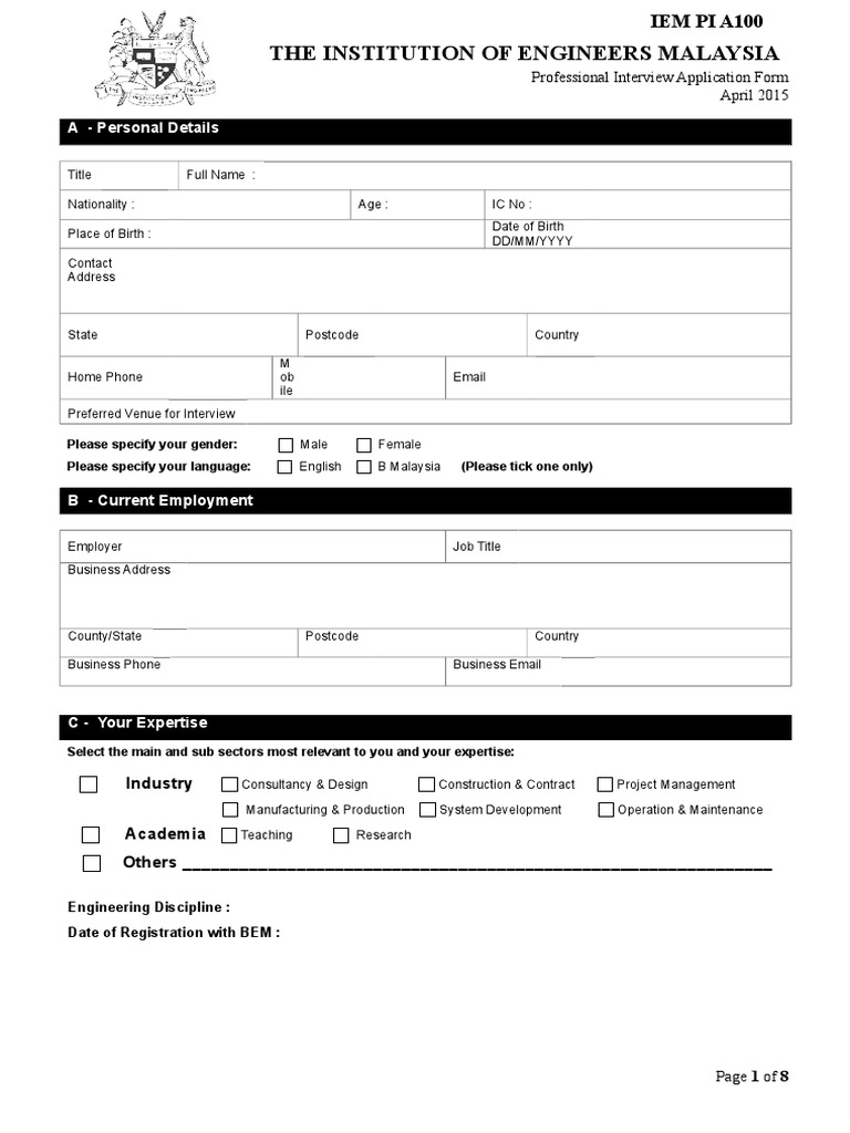 IEM PI Form A100 - Application Form - Report | PDF | Engineer | Cheque