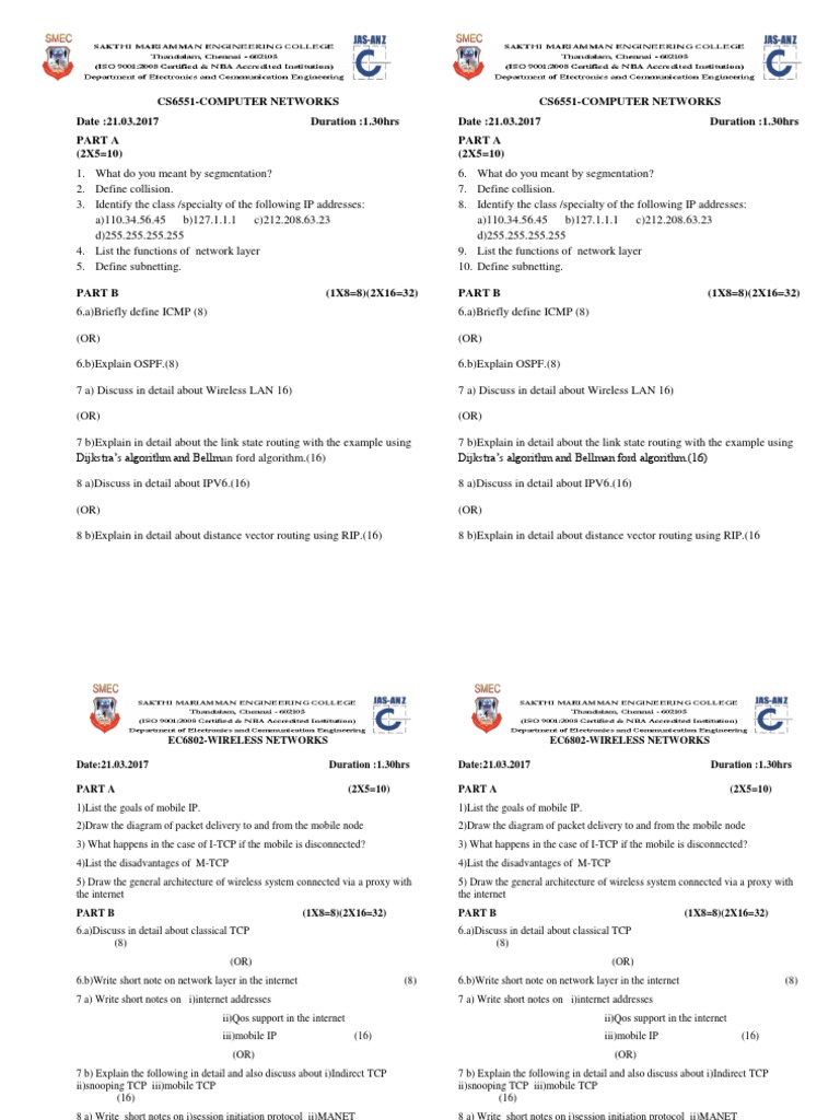 CS6551 Computer Networks Guide | PDF | Internet Protocols | Transmission Control Protocol
