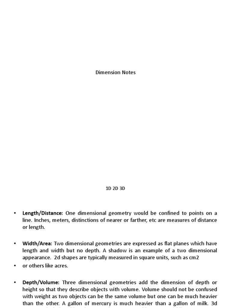 1D, 2D and 3D Dimension Notes | PDF | Volume | Virtual Reality