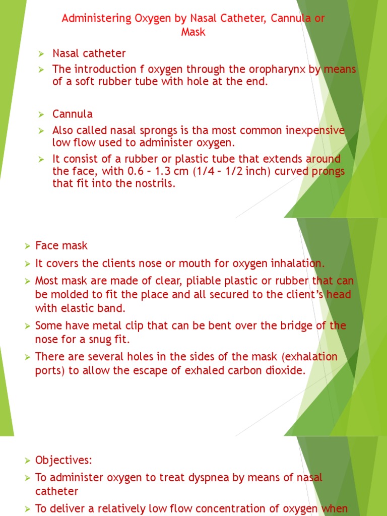 Administering Oxygen by Nasal Catheter, Cannula | PDF | Breathing ...