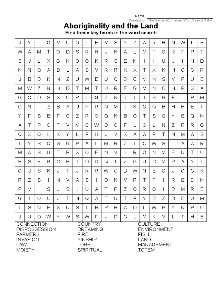 Land Wordsearch | PDF | Kinship | Indigenous Peoples Of Australia
