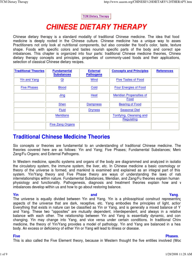 TCM Dietary Therapy | PDF | Traditional Chinese Medicine | Meridian ...