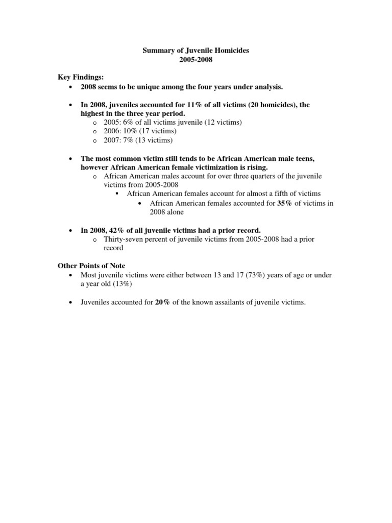 Juvenile Homicides Analysis 2005-2008 | PDF | Criminal Justice | Crime ...